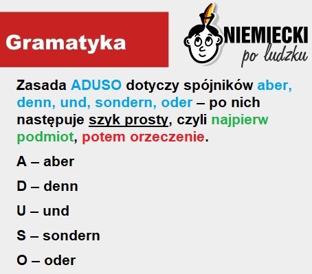 Niemiecki w 5 minut: Zasada ADUSO - spójniki z szykiem prostym ...